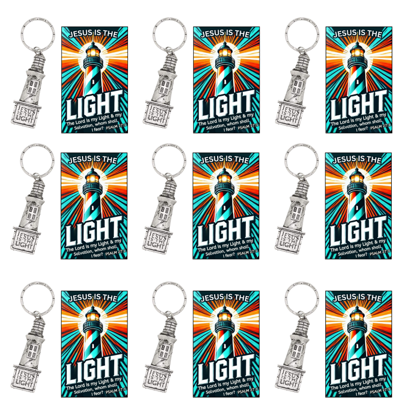 Jesus Is The Light Pewter Lighthouse keychains with Prayer Cards (12 C ...