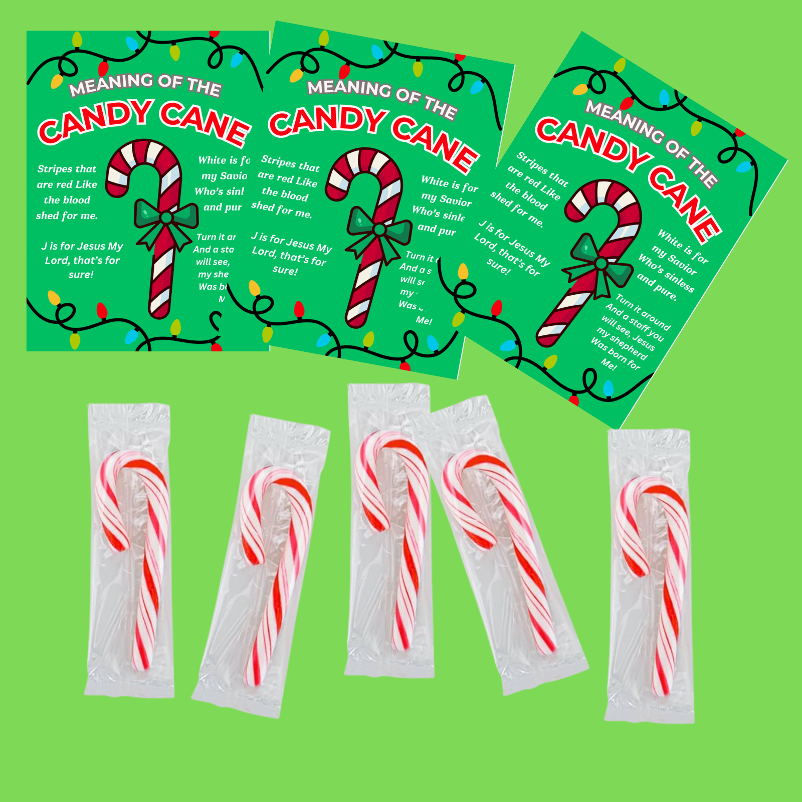 Meaning of The Candy Cane Christmas Poem Card Bookmarks with Mini Cand ...