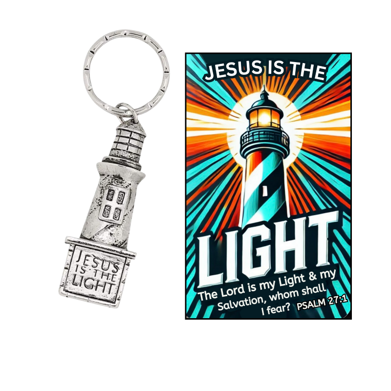 Jesus Is The Light Pewter Lighthouse keychains with Prayer Cards (12 C ...