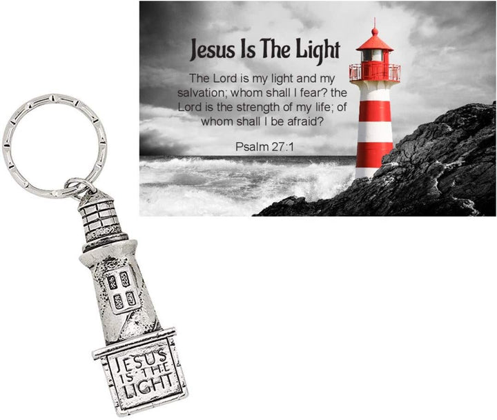 Jesus Is The Light Pewter Lighthouse keychains with Prayer Cards (12 C ...